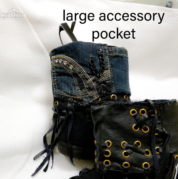 Resurrected Designs Co | Shoes | Blk Leather Blue Denim Fringe Boot ...